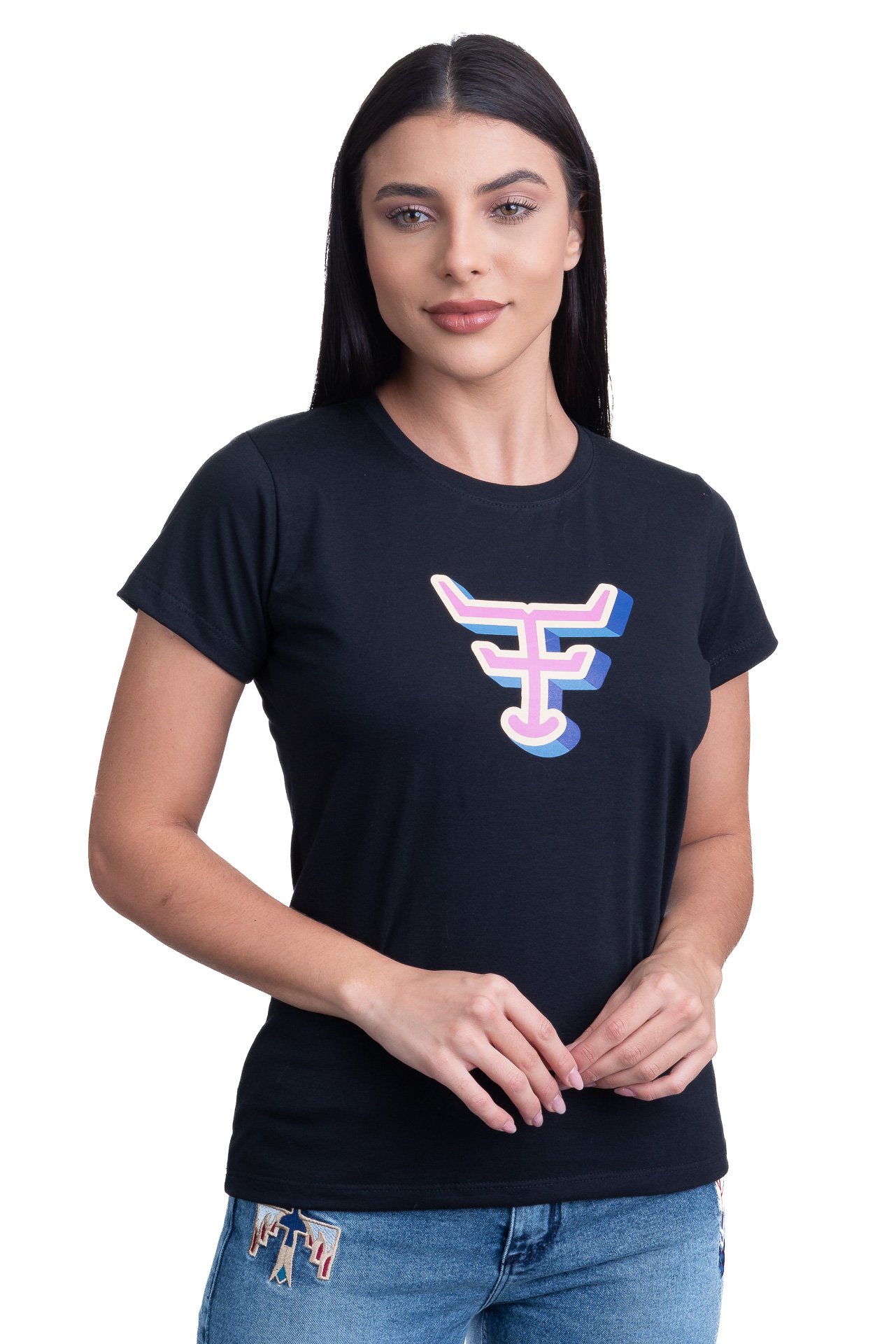 CAMISETA FEMININA TEXAS FARM - CF295 - PRETO