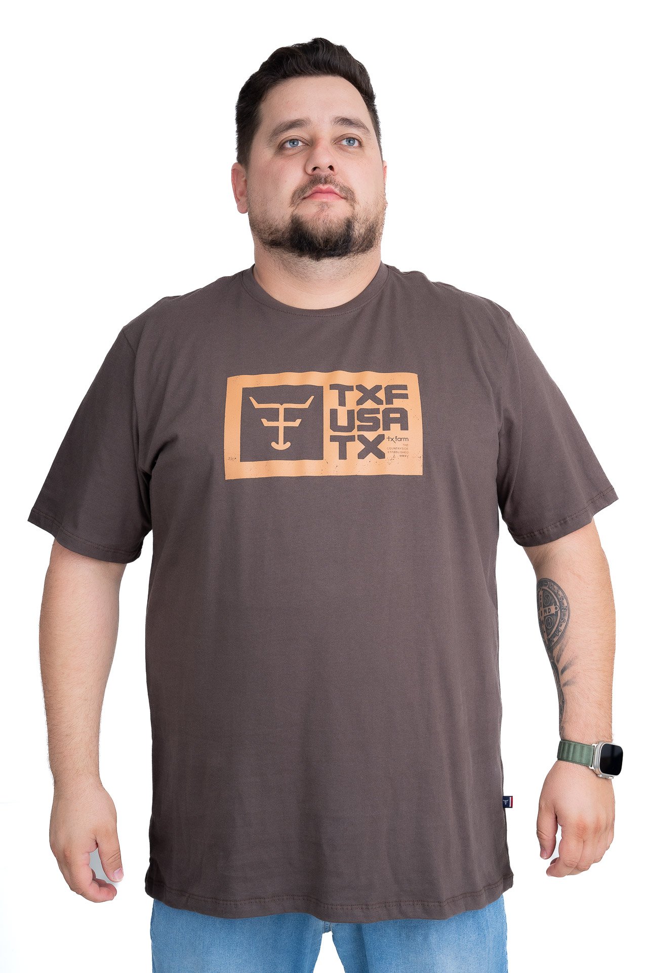 CAMISETA MASCULINA TEXAS FARM - CM579 - DO XG AO G2 - MARROM CAFE